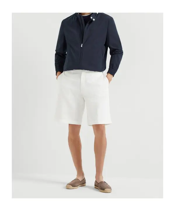Brunello Cucinelli High Neck Zip-up Bomber Jacket - Navy Blue