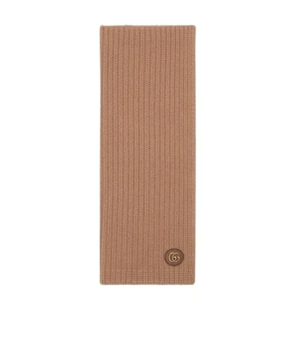 Gucci Logo Patch Knit Scarf - Camel