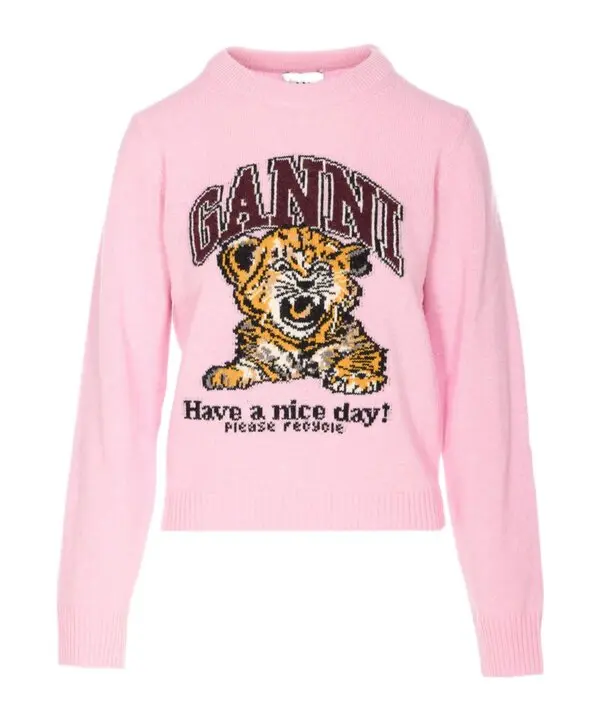 GANNI Graphic Intarsia Knitted Sweater - Pink