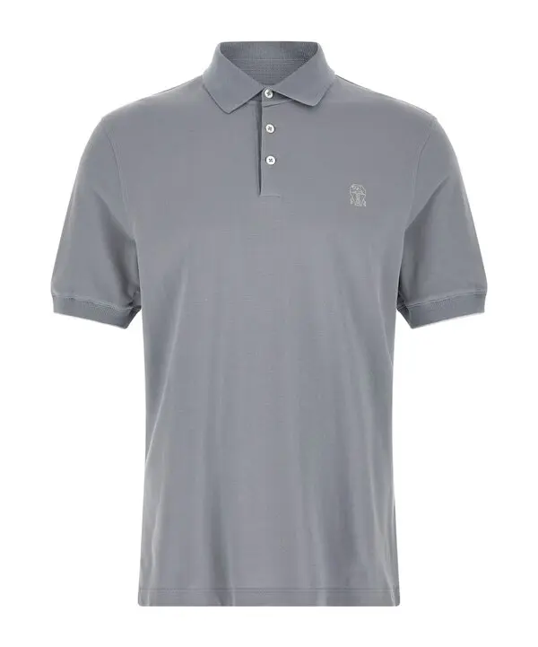 Brunello Cucinelli Logo Detailed Short Sleeved Polo Shirt - Gray