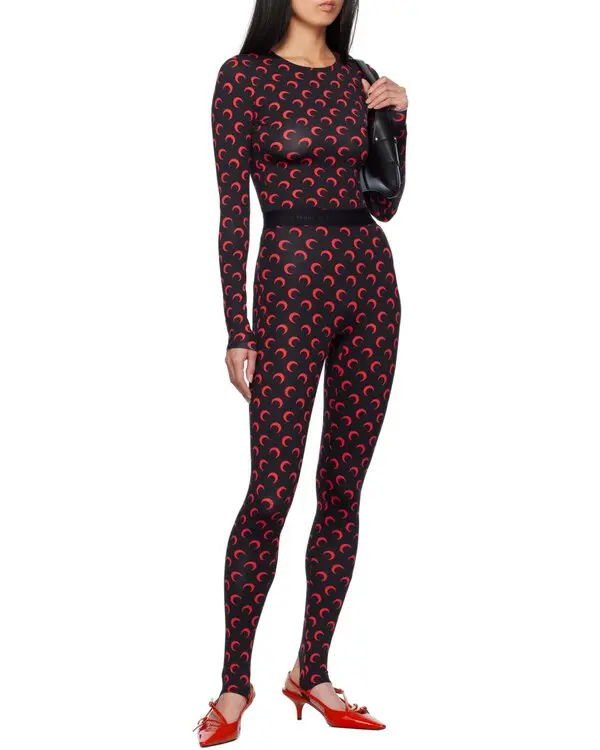 MARINE SERRE Crescent Moon Print Long Sleeve Top - Black