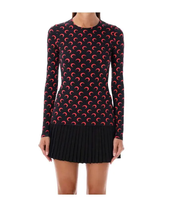 MARINE SERRE Crescent Moon Print Long Sleeve Top - Black