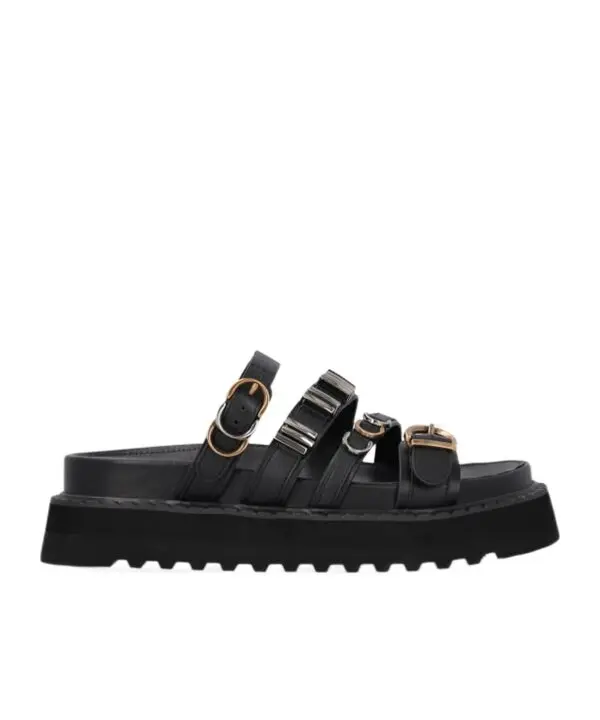 Pinko Wedge And Straps Slippers With Metal Fittings - Black