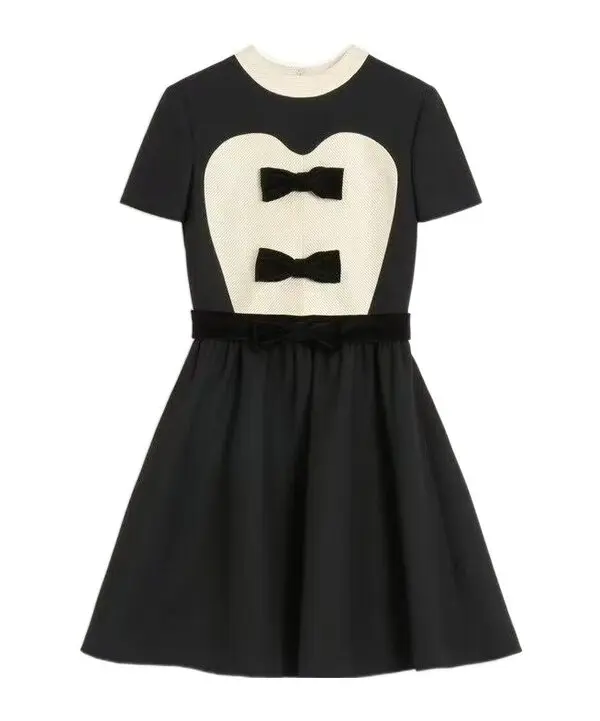 Valentino Garavani Short-sleeved Crewneck Dress With Bow Detail - Black/beige