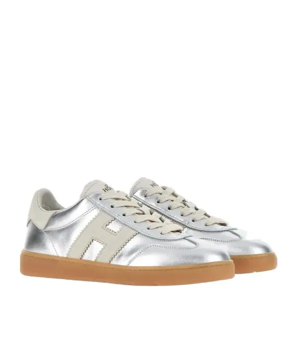 Hogan Metallic Leather Lace-up Sneakers - Silver