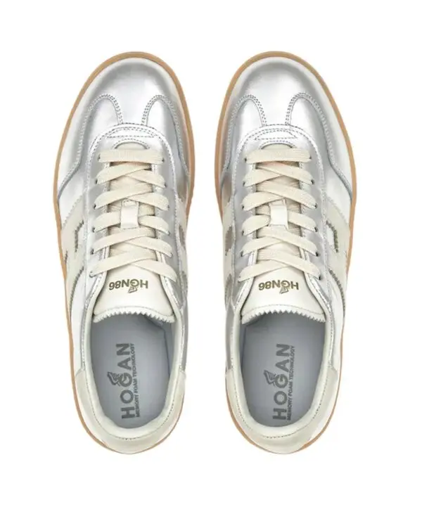 Hogan Metallic Leather Lace-up Sneakers - Silver