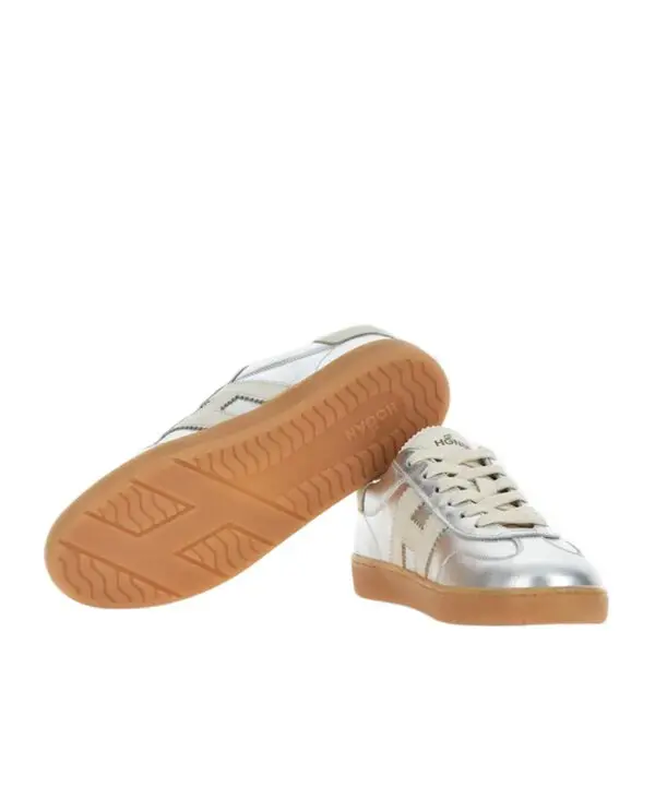 Hogan Metallic Leather Lace-up Sneakers - Silver