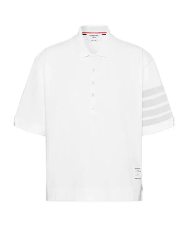 Thom Browne 4-bar Jersey Polo Top With Short Sleeves - White