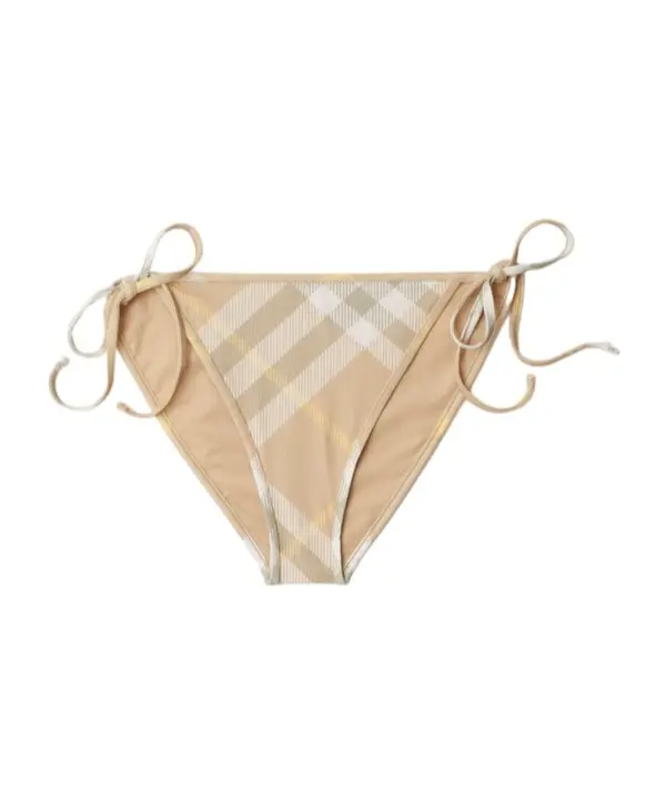 Burberry Checked Side-tied Bikini Bottoms - Flaxen