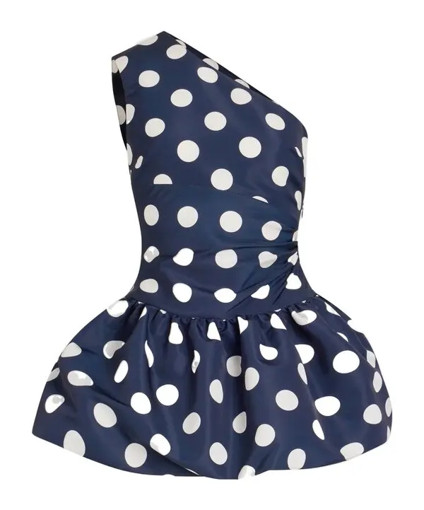 PATOU One-shoulder Polka Dot Dress - Navy Blue