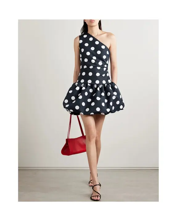 PATOU One-shoulder Polka Dot Dress - Navy Blue