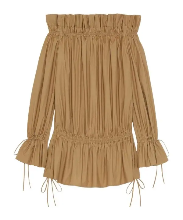 Saint Laurent Gathered Off-shoulder Mini Dress - Beige