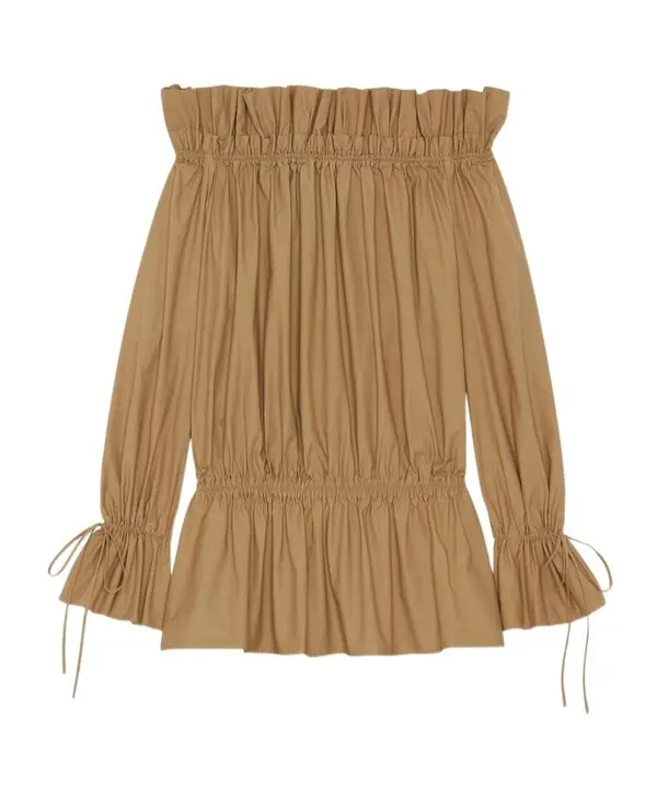 Saint Laurent Gathered Off-shoulder Mini Dress - Beige