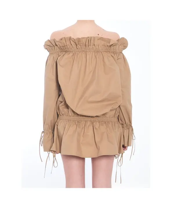 Saint Laurent Gathered Off-shoulder Mini Dress - Beige