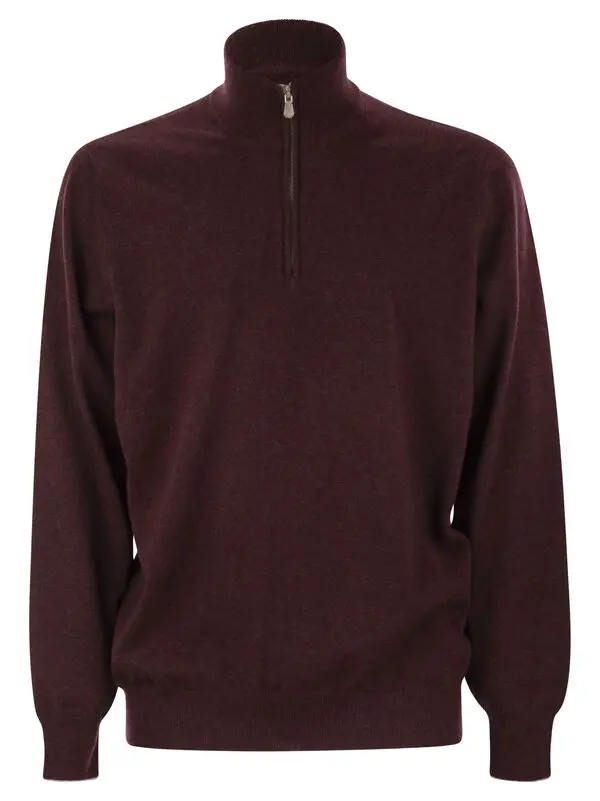 Brunello Cucinelli Funnel-neck Zip-up Knit Polo - Amaranth
