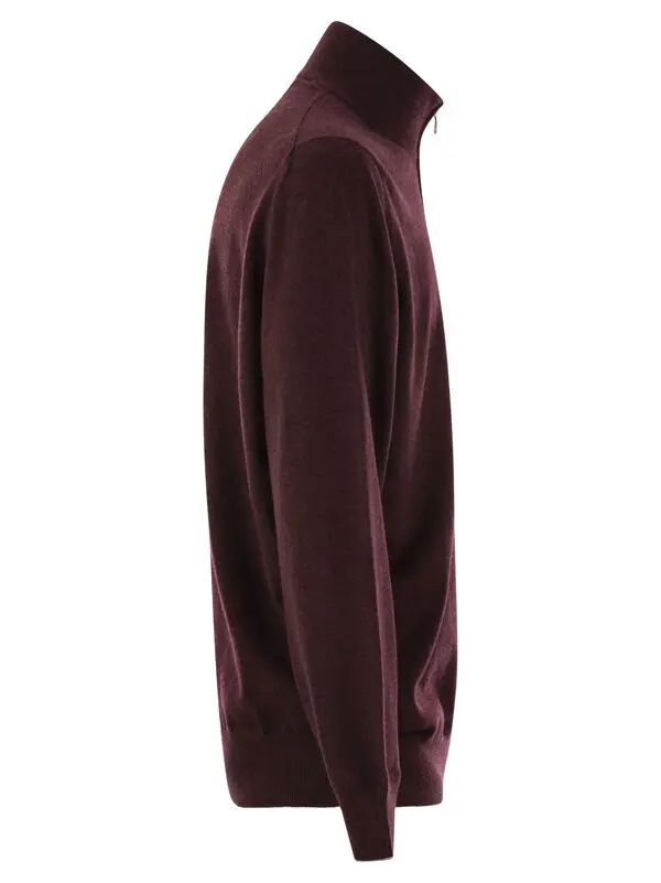 Brunello Cucinelli Funnel-neck Zip-up Knit Polo - Amaranth