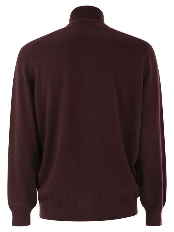 Brunello Cucinelli Funnel-neck Zip-up Knit Polo - Amaranth
