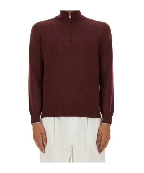 Brunello Cucinelli Funnel-neck Zip-up Knit Polo - Amaranth