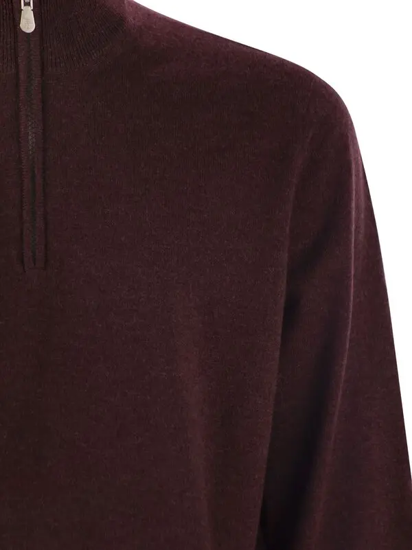 Brunello Cucinelli Funnel-neck Zip-up Knit Polo - Amaranth
