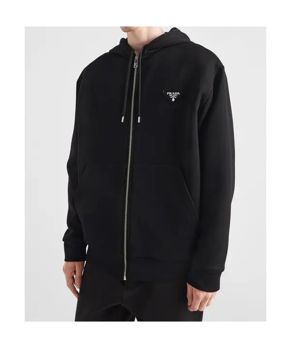Prada Logo-appliqué Zip-up Drawstring Hoodie