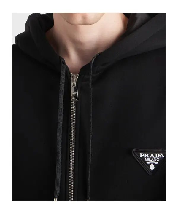 Prada Logo-appliqué Zip-up Drawstring Hoodie