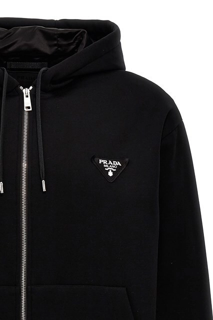 Prada Logo-appliqué Zip-up Drawstring Hoodie