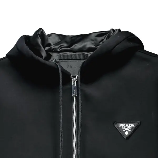 Prada Logo-appliqué Zip-up Drawstring Hoodie