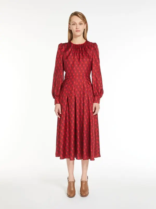 Max Mara Printed Silk Midi Dress - Red