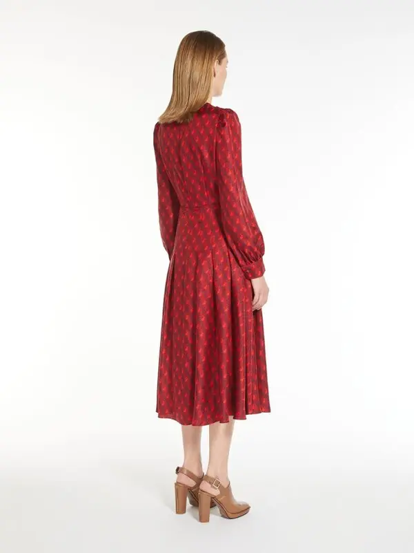 Max Mara Printed Silk Midi Dress - Red