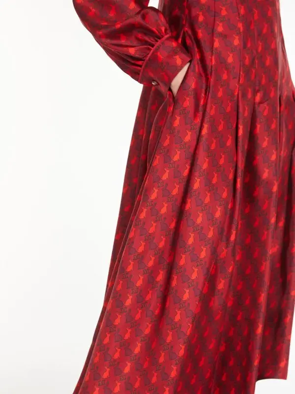 Max Mara Printed Silk Midi Dress - Red