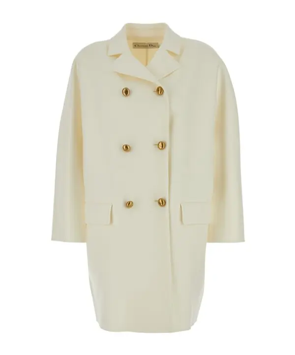 Dior Long-sleeved Double-breasted Coat - Ecru