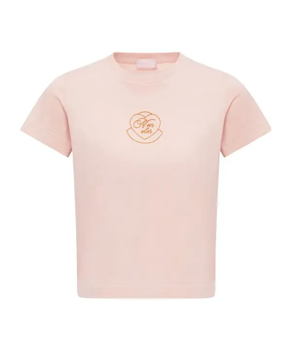 Moncler Embroidered Heart Logo Cotton T-shirt - Light Pink