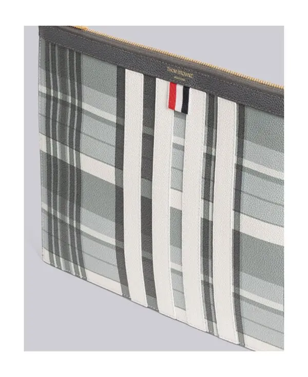 Thom Browne Checkered Zipped Clutch Bag - Gray