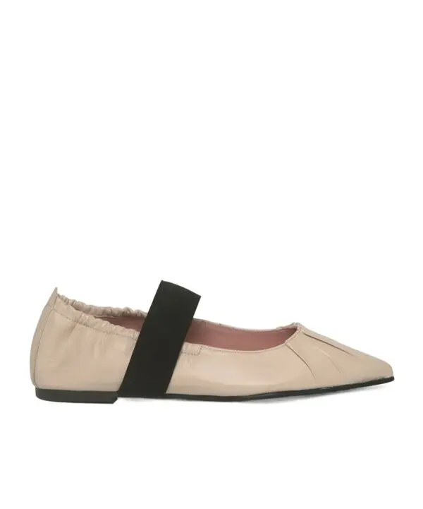 Pretty Ballerinas Pleated Pointed Flats With Contrasting Elastic Strap