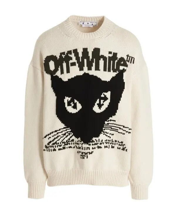 Off-White Intarsia-knit Crewneck Long-sleeved Jumper - White