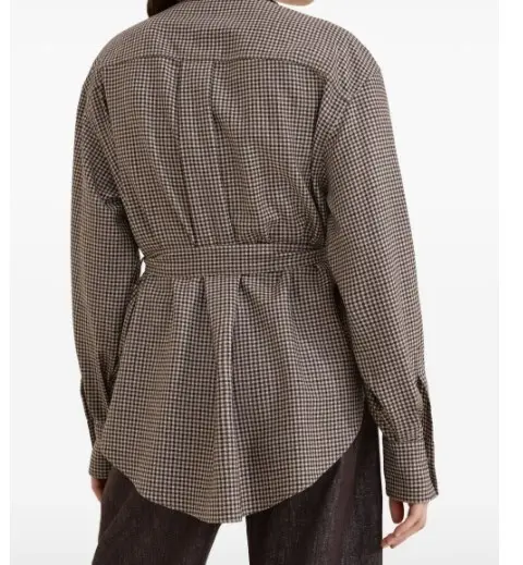 Brunello Cucinelli Long Sleeve Check Shirt With Tie Detail