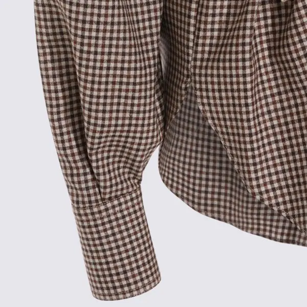 Brunello Cucinelli Long Sleeve Check Shirt With Tie Detail