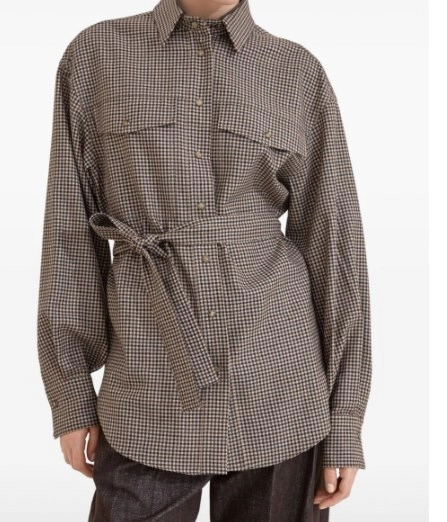 Brunello Cucinelli Long Sleeve Check Shirt With Tie Detail