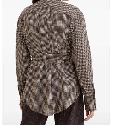 Brunello Cucinelli Long Sleeve Check Shirt With Tie Detail