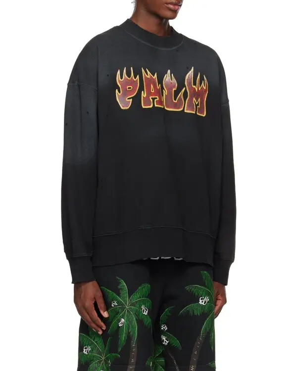 Palm Angels Logo Flames Cotton Sweatshirt