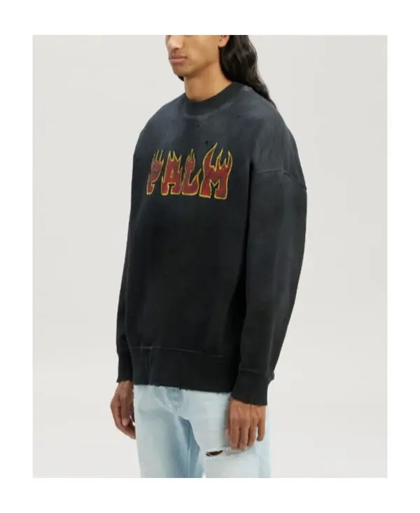 Palm Angels Logo Flames Cotton Sweatshirt