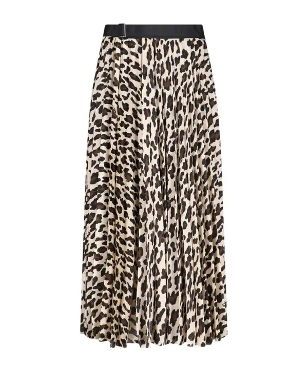 Sacai Leopard Print Pleated Midi Skirt