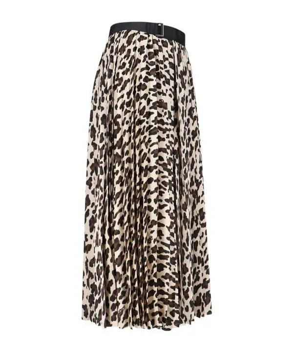 Sacai Leopard Print Pleated Midi Skirt