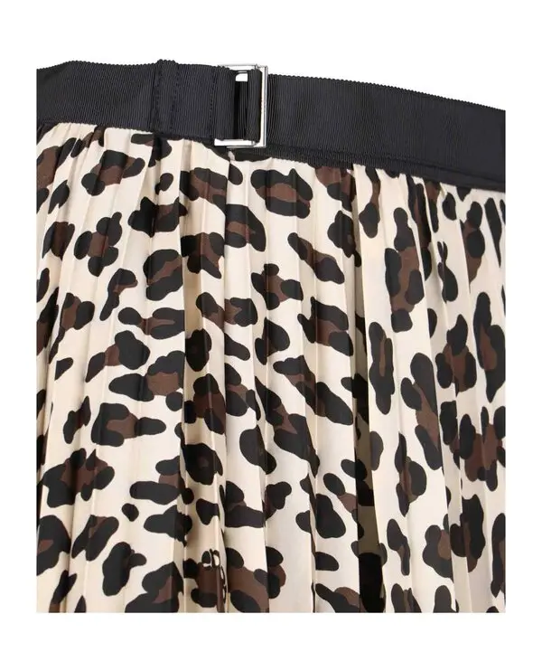 Sacai Leopard Print Pleated Midi Skirt