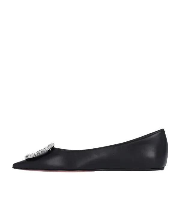 Amina Muaddi Pointed Toe Embellished Flats - Black