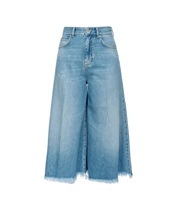 Pinko Burkina Wide-leg Bermuda Jeans With Tassel Hem