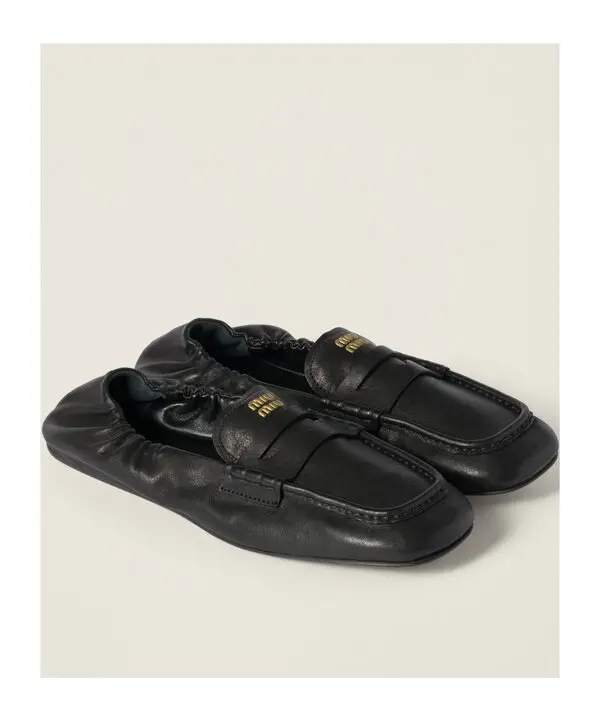 Miu Miu Nappa Leather Loafers With Logo Detail - Black