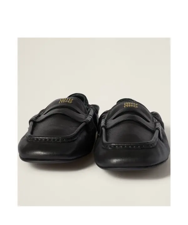 Miu Miu Nappa Leather Loafers With Logo Detail - Black