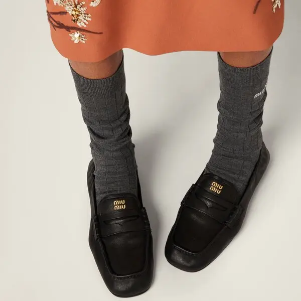 Miu Miu Nappa Leather Loafers With Logo Detail - Black