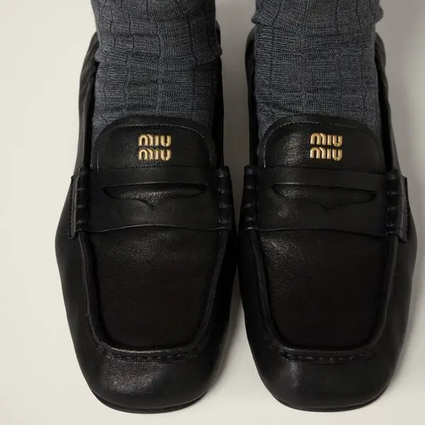 Miu Miu Nappa Leather Loafers With Logo Detail - Black